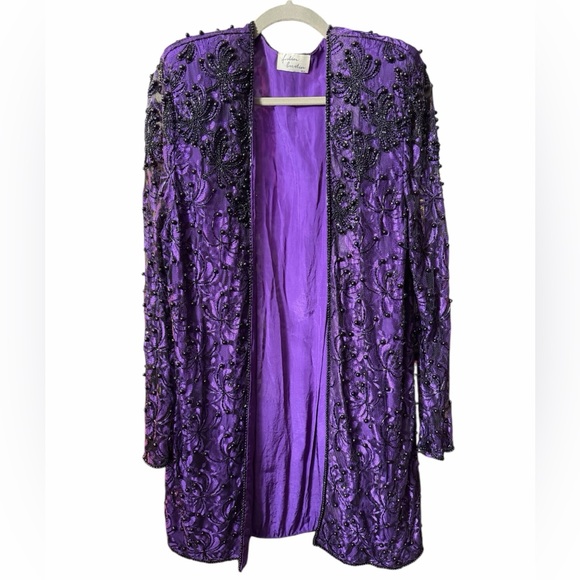Vintage | Jackets & Coats | Vintage Silky Beaded Purple Lace Duster ...